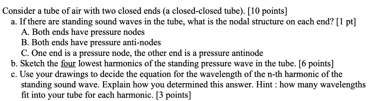 Solved Consider a tube of air with two closed ends (a | Chegg.com