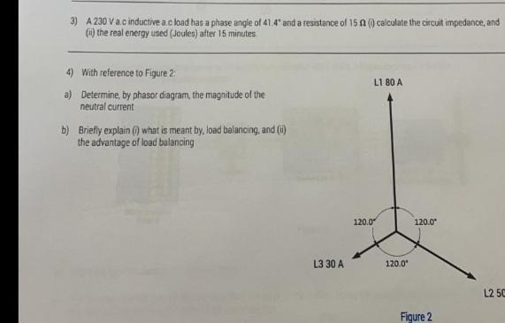 Solved 3) A 230 v ac inductive ac load has a phase angle of | Chegg.com