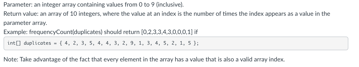 Solved Parameter: an integer array containing values from 0 | Chegg.com