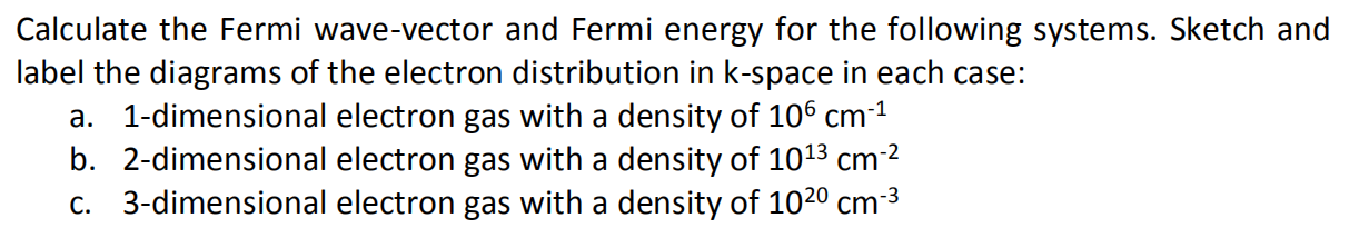 Solved Calculate the Fermi wave-vector and Fermi energy for | Chegg.com
