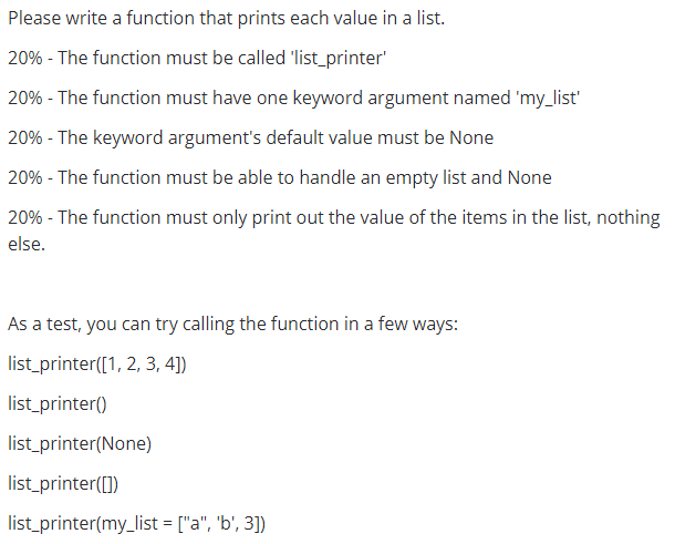 Solved Please Write A Function That Prints Each Value In A 