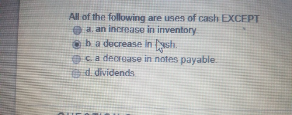 Solved All of the following a. an increase in inventory. b. | Chegg.com