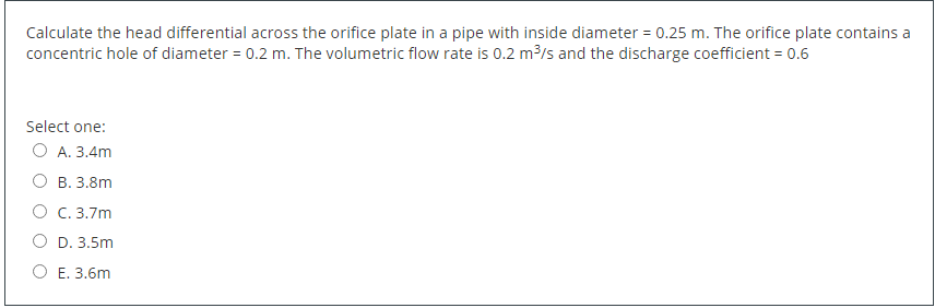 Solved Calculate the head differential across the orifice | Chegg.com