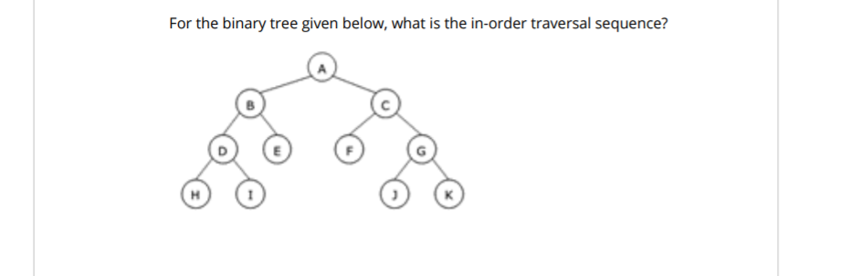 Solved For the binary tree given below, what is the in-order | Chegg.com