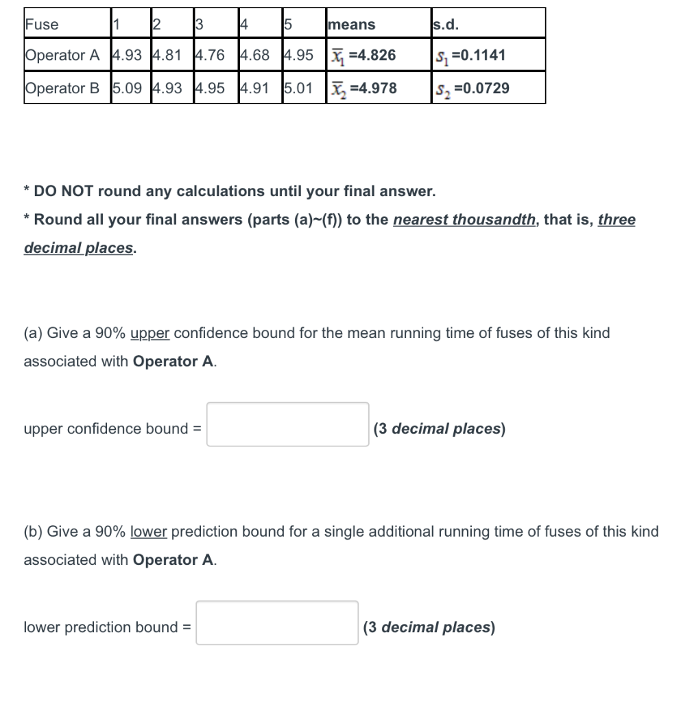 Solved Below are data on the running times of 5 fuses, each | Chegg.com