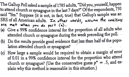 Solved The Gallup Poll asked a sample of 1785 adults, “Did | Chegg.com