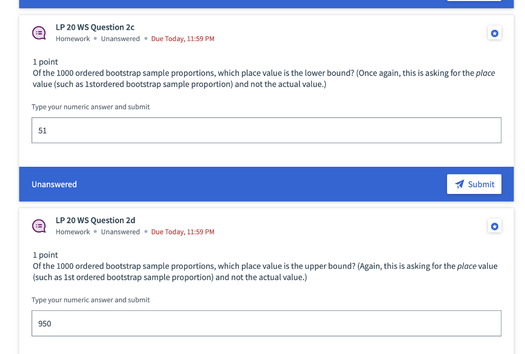 1 point Of the 1000 ordered bootstrap sample | Chegg.com