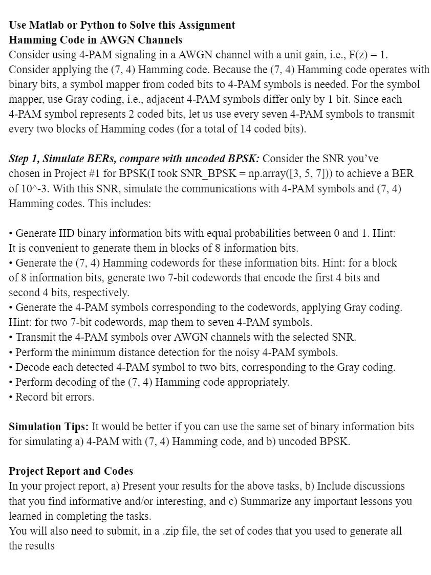 Use Matlab or Python to Solve this Assignment Hamming | Chegg.com