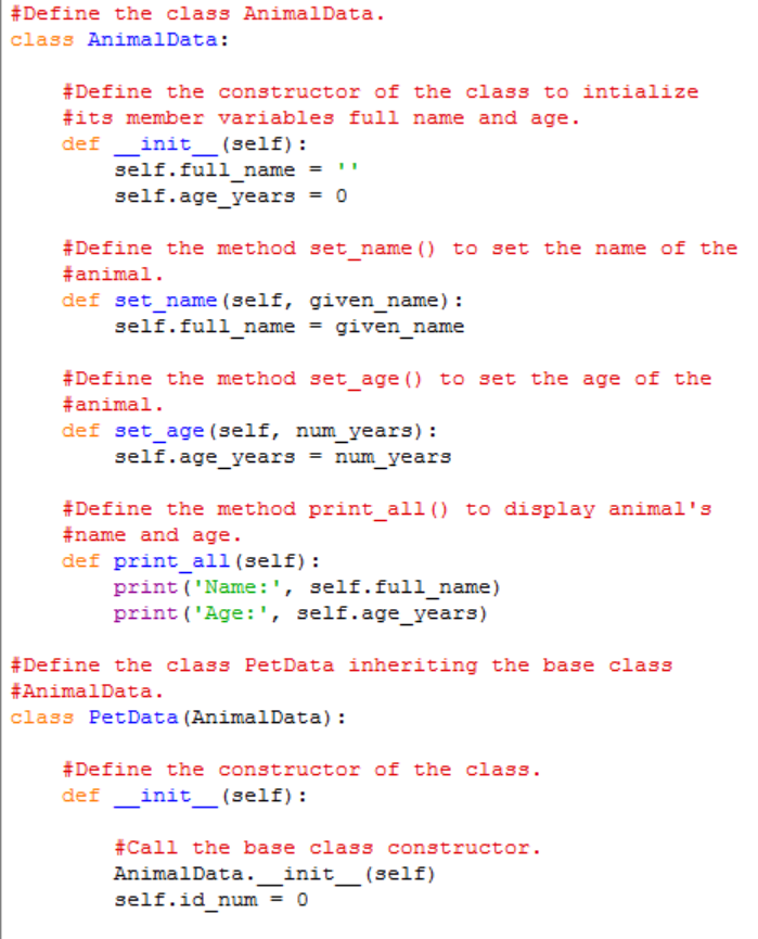 (Solved) - Define a member method print_all() for class PetData. Make use of... (1 Answer ...