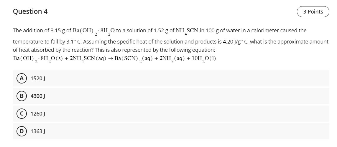 Solved The addition of 3.15 g of Ba(OH)2⋅8H2O to a solution | Chegg.com