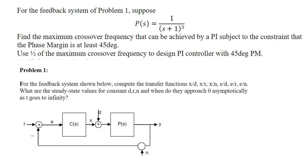 Solved For the feedback system of Problem 1, suppose | Chegg.com