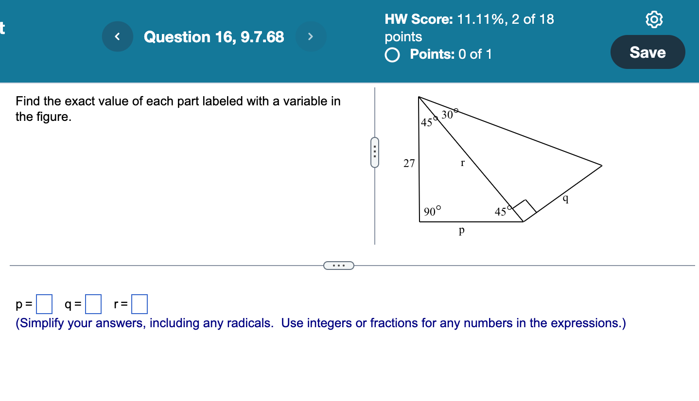 Solved Find the exact value of each part labeled with a | Chegg.com