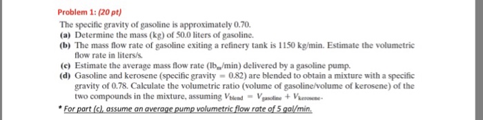 Solved The specific gravity of gasoline is approximately | Chegg.com