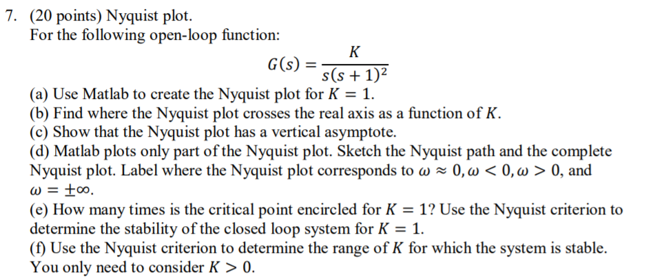 Solved 7. (20 points) Nyquist plot. For the following | Chegg.com