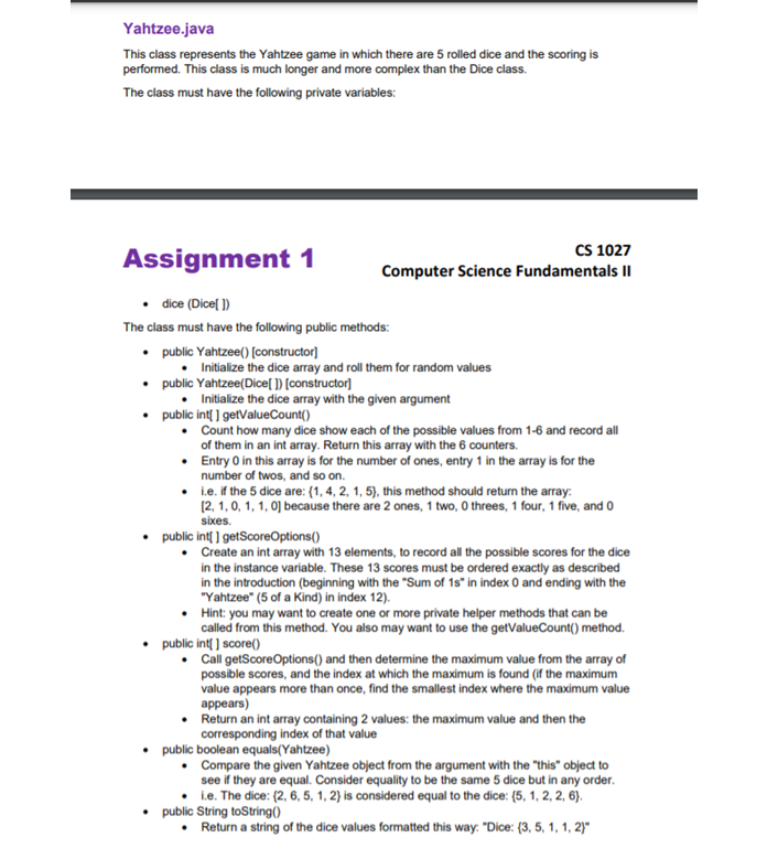 Yahtzee.java This class represents the Yahtzee game | Chegg.com