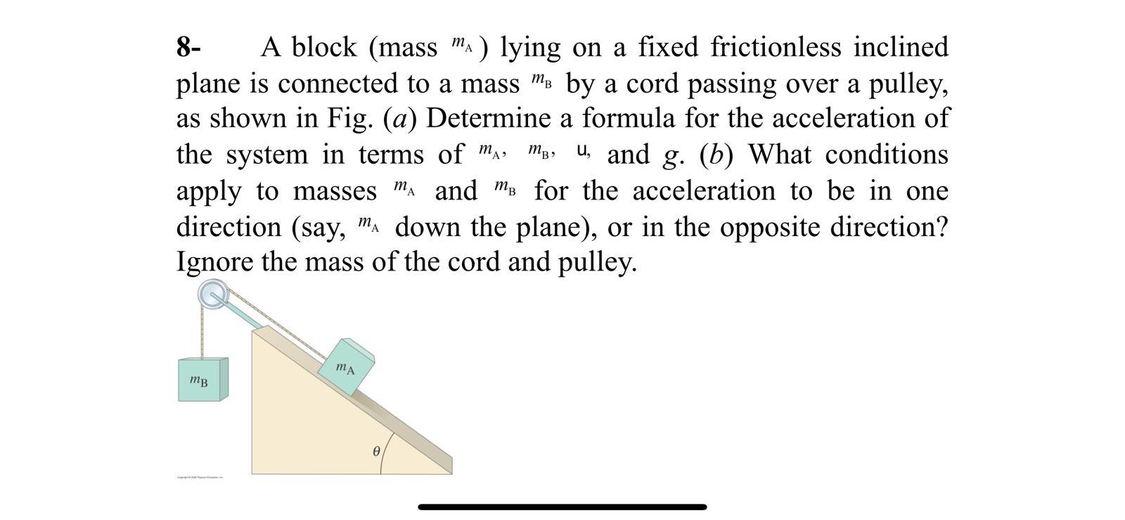 Solved 8- A block (mass ma) lying on a fixed frictionless | Chegg.com