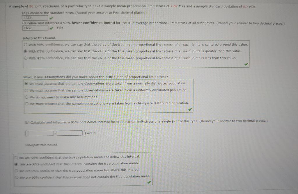 Solved sample of 26 joint specimens of a particular type | Chegg.com