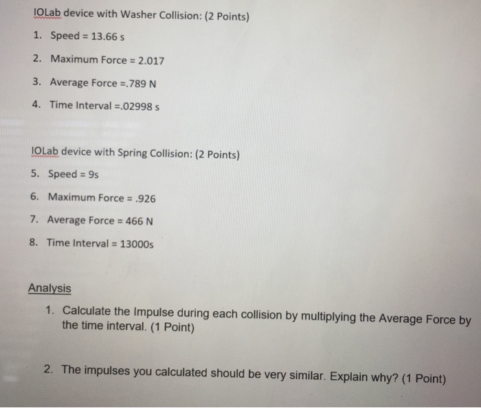 Solved IOLab device with Washer Collision: (2 Points) 1. | Chegg.com