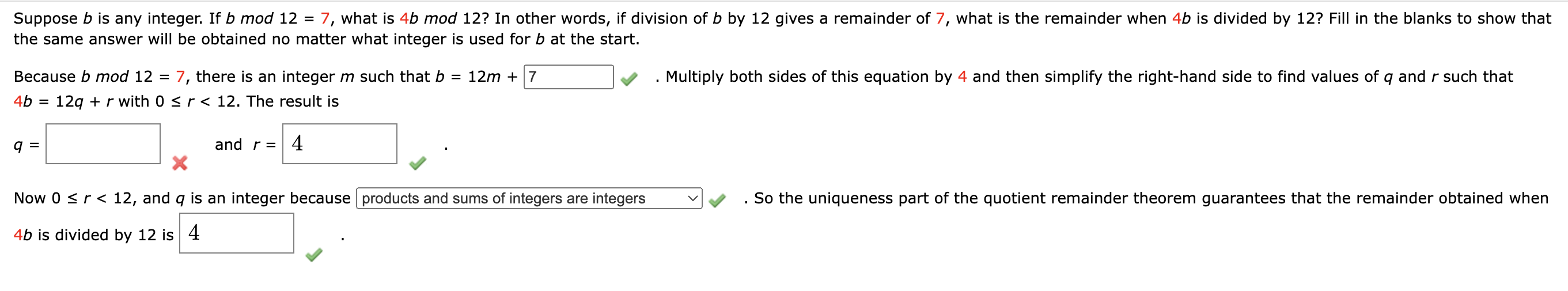 Solved Suppose b ﻿is any integer. If b ﻿mod 12=7, ﻿what is | Chegg.com