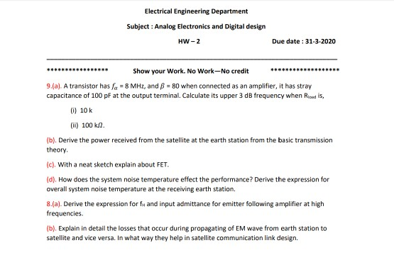 Solved Electrical Engineering Department Subject : Analog | Chegg.com