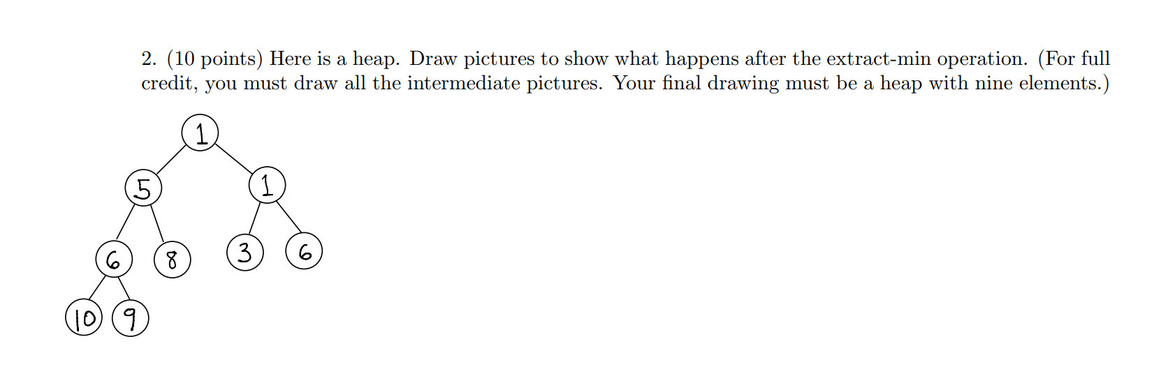 Solved 2. (10 points) Here is a heap. Draw pictures to show | Chegg.com