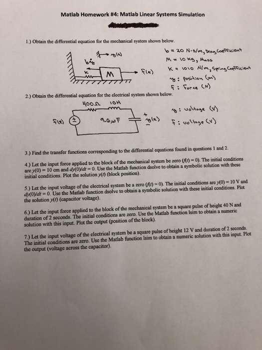 Solved Matlab Homework 4 Matlab Linear Systems Simulation 0201