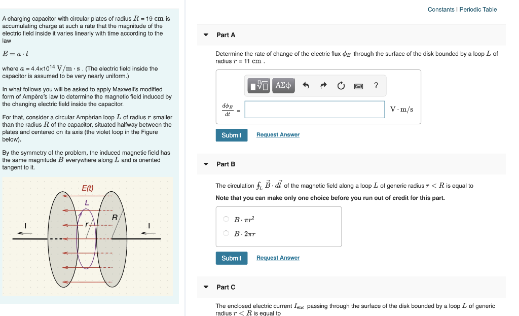 Solved Constants Periodic Table A charging capacitor with | Chegg.com