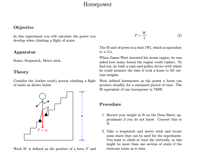 Solved Horse Power Lab Questions 1. How does the work done | Chegg.com