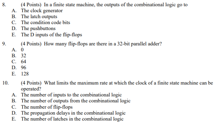 (4 Points) In a finite state machine, the present | Chegg.com
