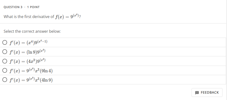 Solved QUESTION 3 · 1 POINT What is the first derivative of | Chegg.com