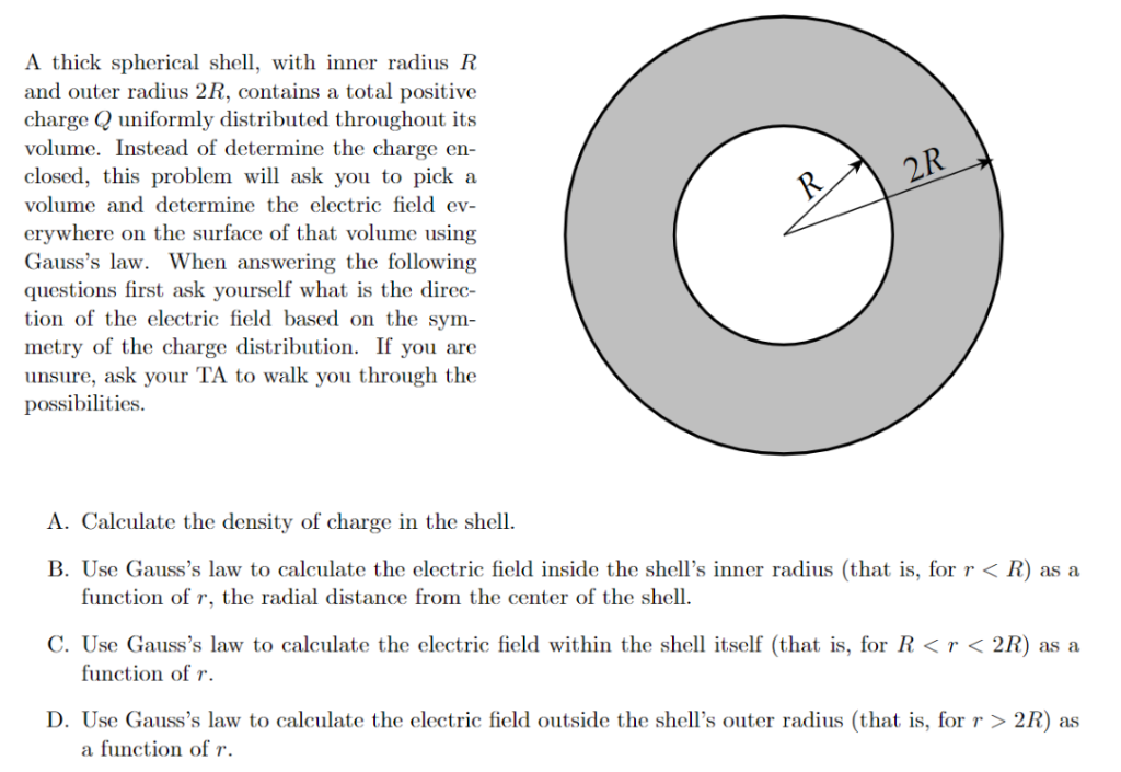 Solved A thick spherical shell, with inner radius R and | Chegg.com