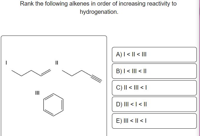 Solved Rank The Following Alkenes In Order Of Increasing