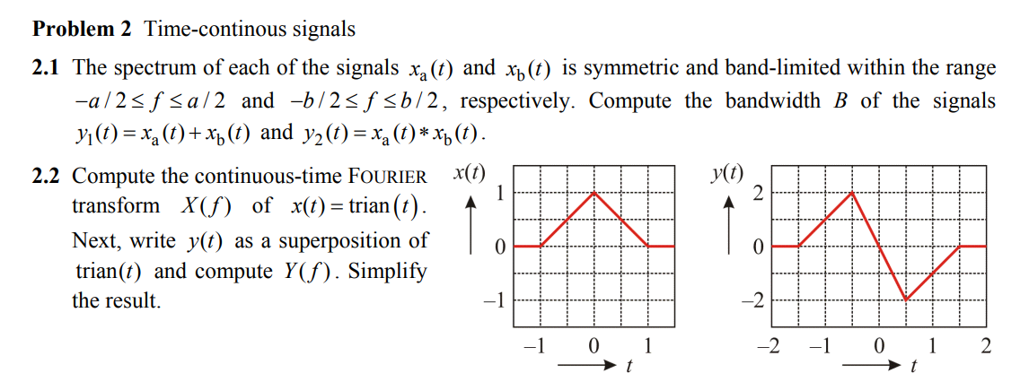 Solved Problem 2 Time-continous signals 2.1 The spectrum of | Chegg.com