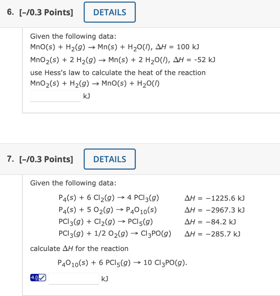 Solved Given the following data: | Chegg.com