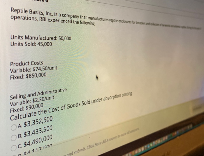 Solved Reptile Basics, Inc. is a company that manufactures | Chegg.com