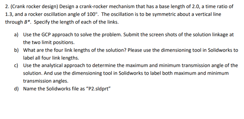 2. (Crank rocker design) Design a crank-rocker | Chegg.com