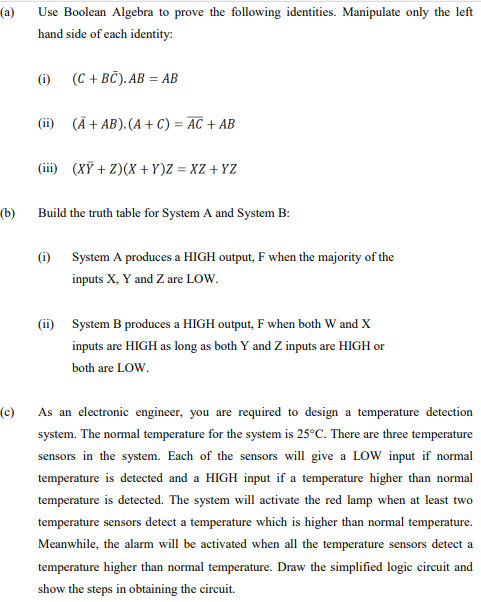 Solved (a) Use Boolean Algebra to prove the following | Chegg.com