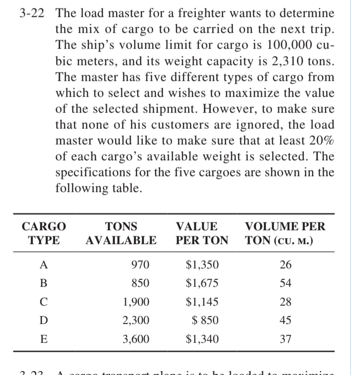 Solved 3-22 The load master for a freighter wants to | Chegg.com