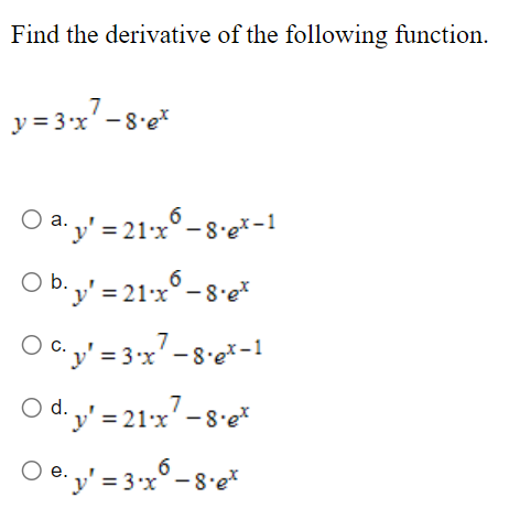 Solved Find the derivative of the following function. | Chegg.com