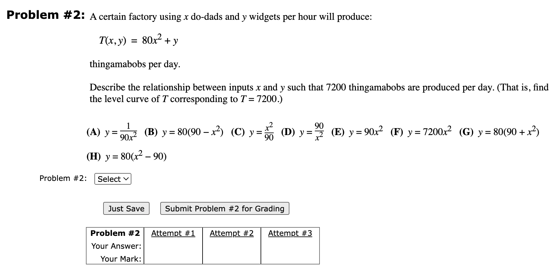 Solved Problem \# 2: A certain factory using x do-dads and y | Chegg.com