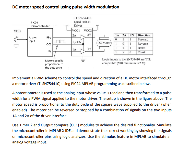 DC motor speed control using pulse width modulation | Chegg.com