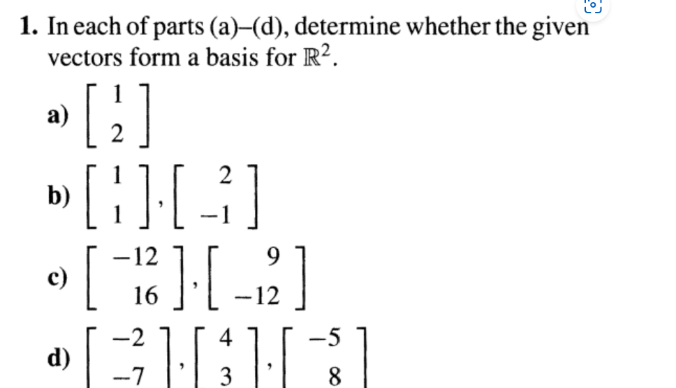 Solved 1. In each of parts (a)-(d), determine whether the | Chegg.com