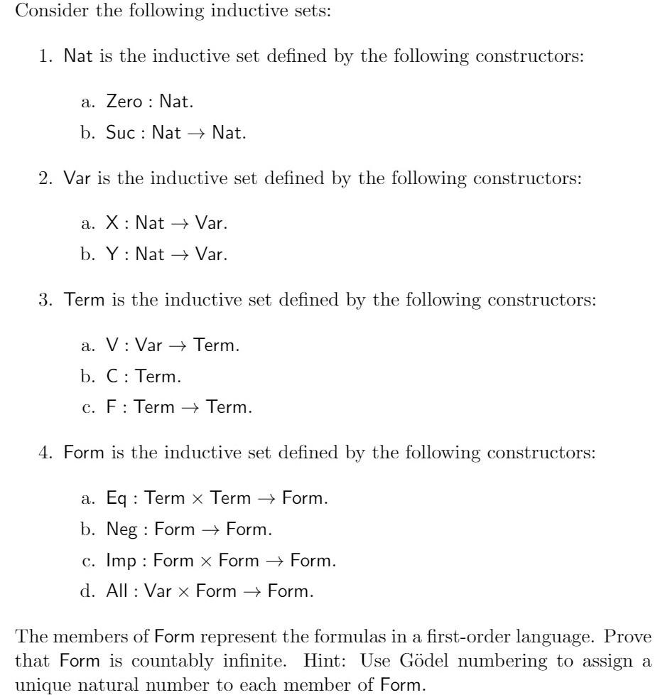 Consider the following inductive sets: 1. Nat is the | Chegg.com