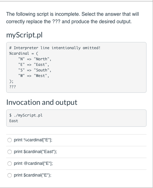 The following script is incomplete. Select the answer | Chegg.com