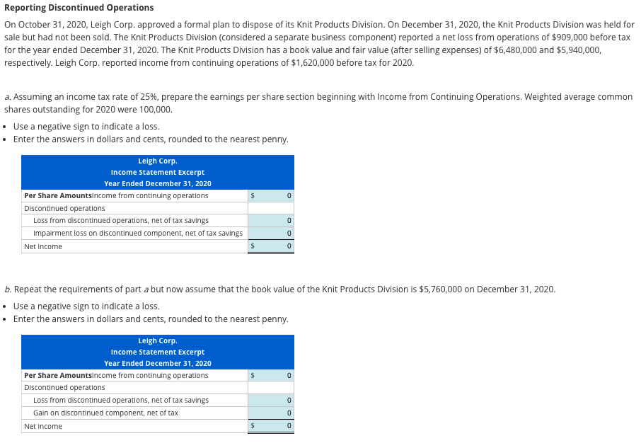 Solved Reporting Discontinued Operations On October 31, | Chegg.com