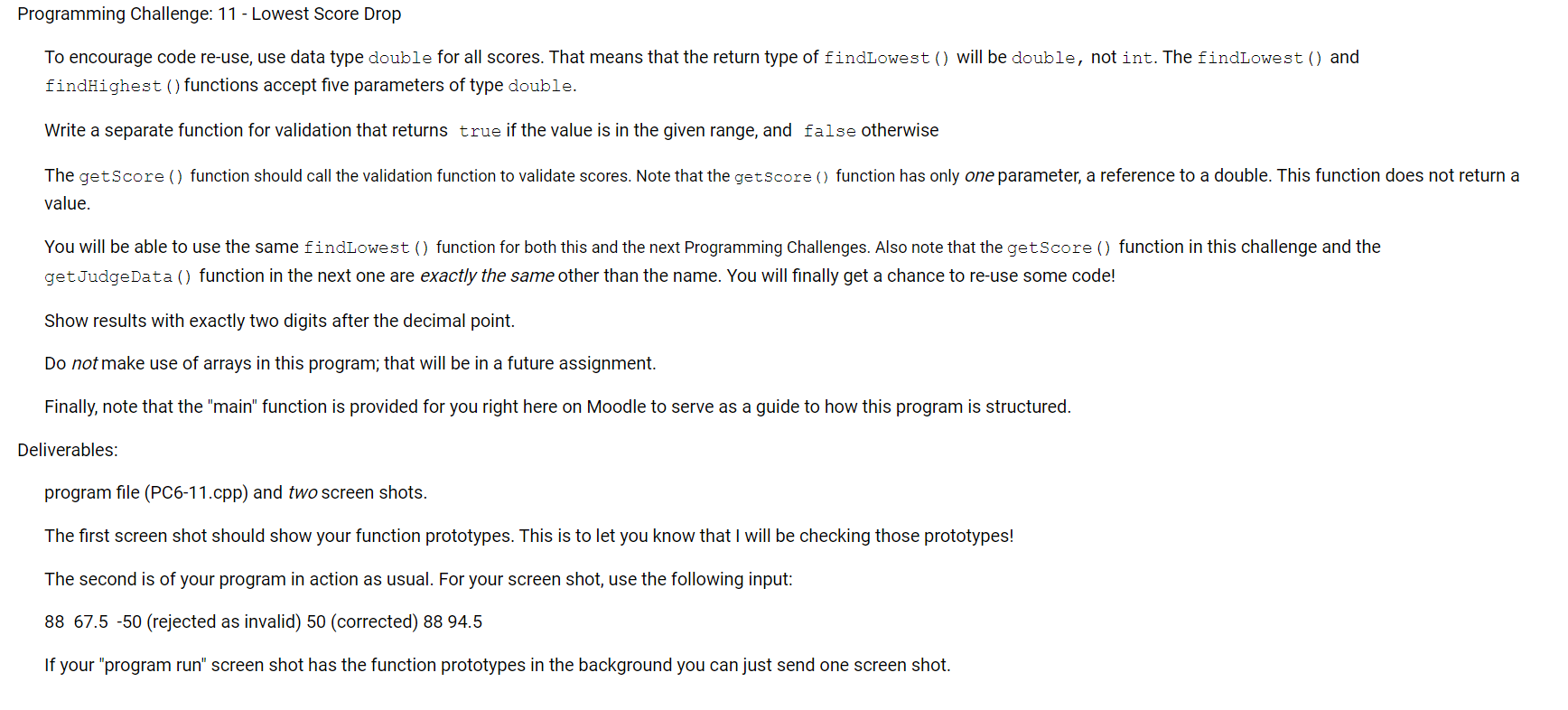 Solved Programming Challenge: 11 - Lowest Score Drop To | Chegg.com