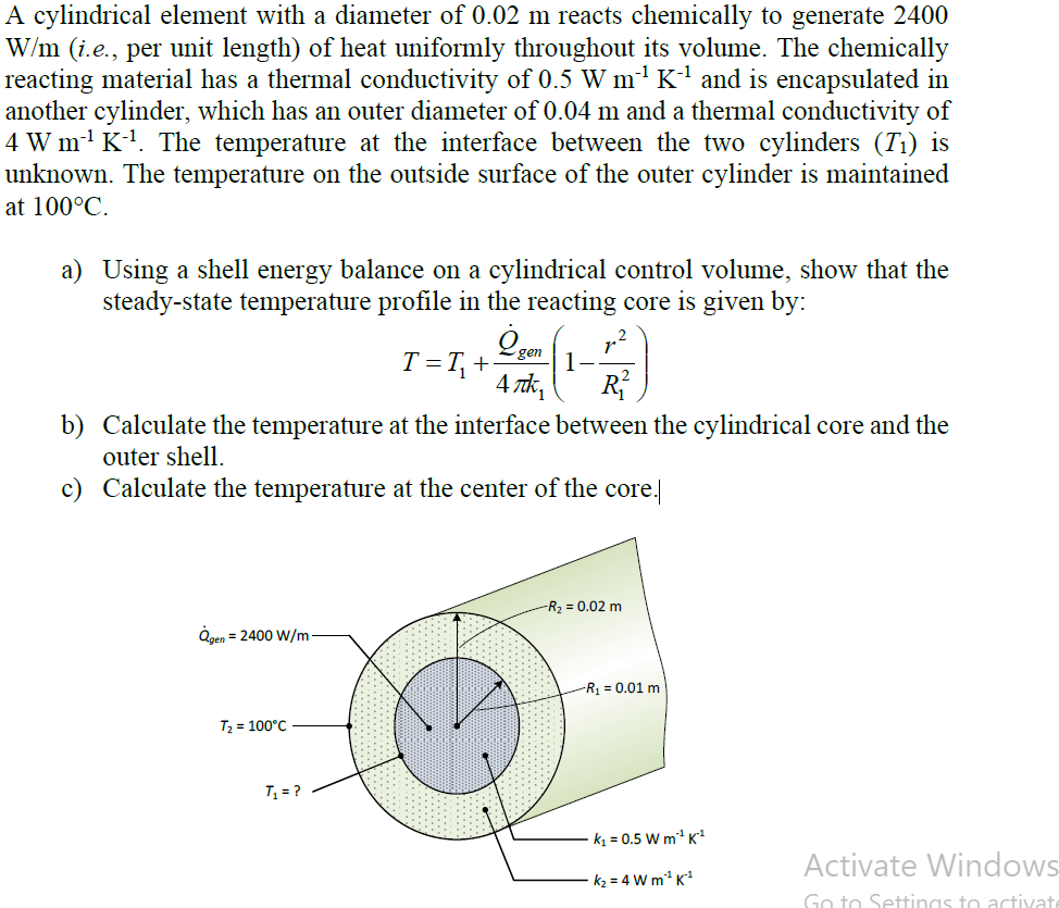 Solved A cylindrical element with a diameter of 0.02 m | Chegg.com