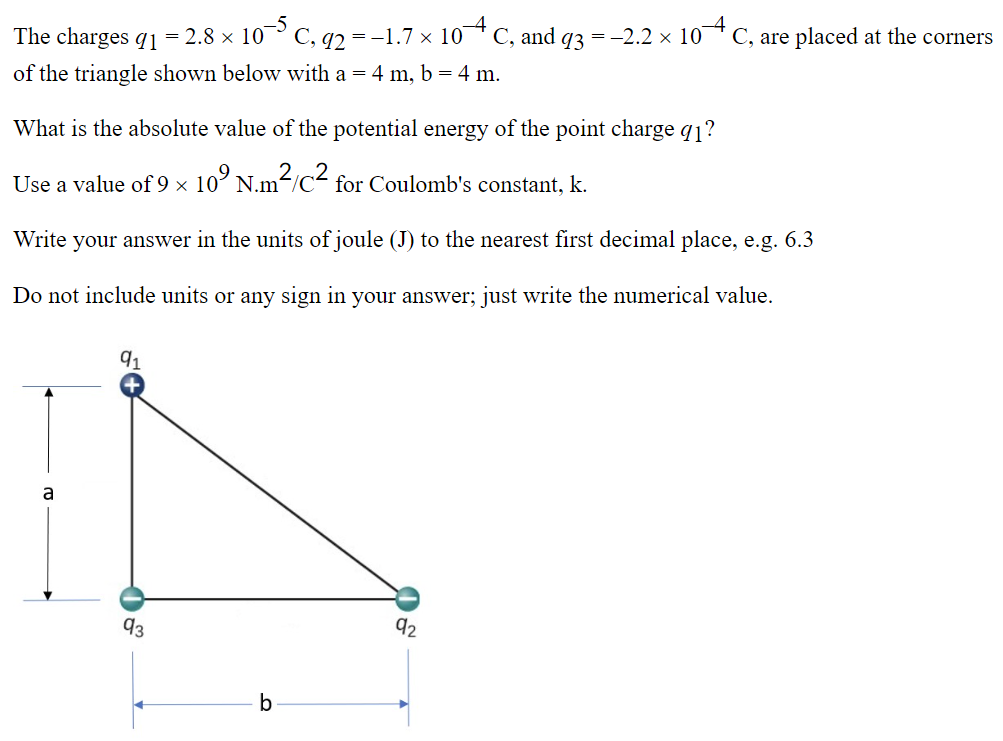 Solved The charges q1=2.8×10−5C,q2=−1.7×10−4C, and | Chegg.com