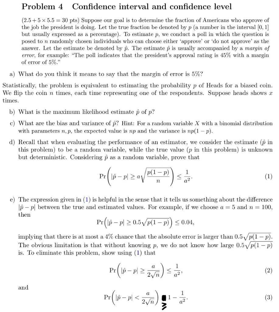Solved Problem 4 Confidence interval and confidence level | Chegg.com