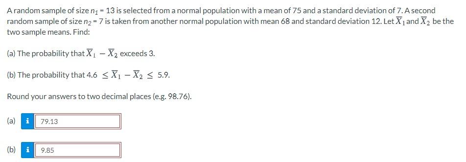 Solved A random sample of size n1 = 13 is selected from a | Chegg.com